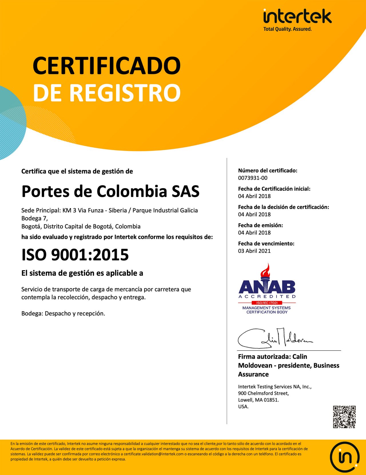 Certificaciones | Portes de Colombia